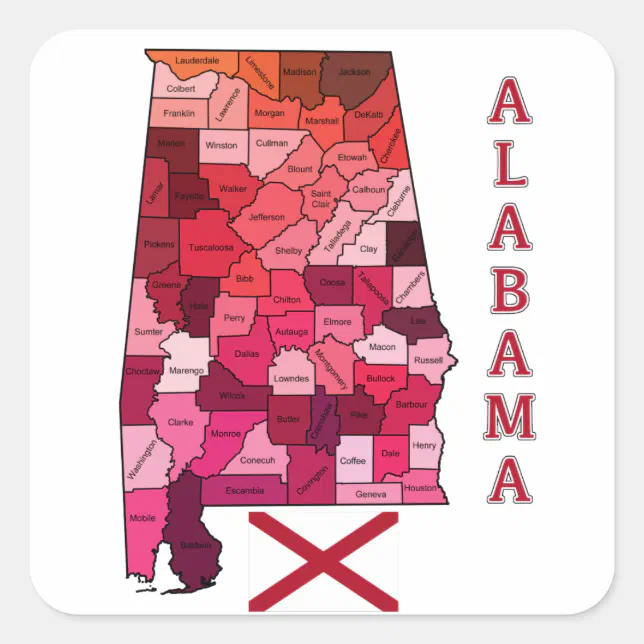 Flag and Map of Alabama Square Sticker | Zazzle