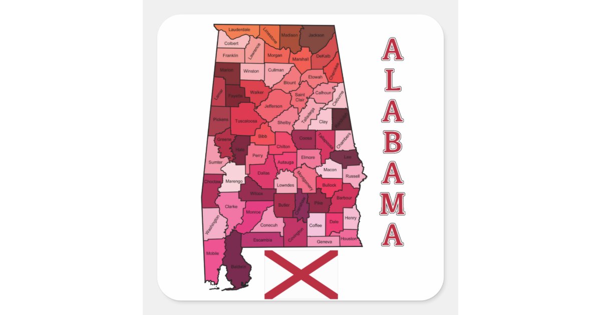 Flag and Map of Alabama Square Sticker | Zazzle