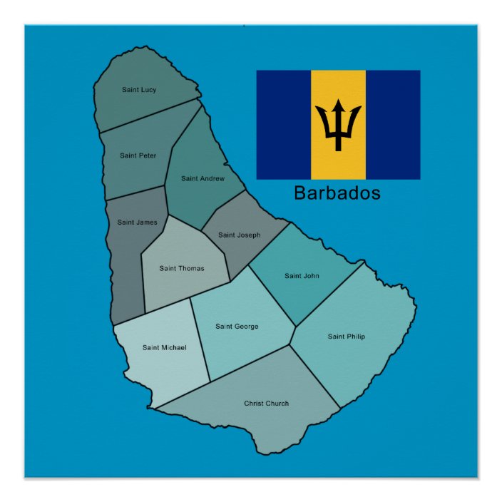 Flag and Map of Barbados Poster | Zazzle.com