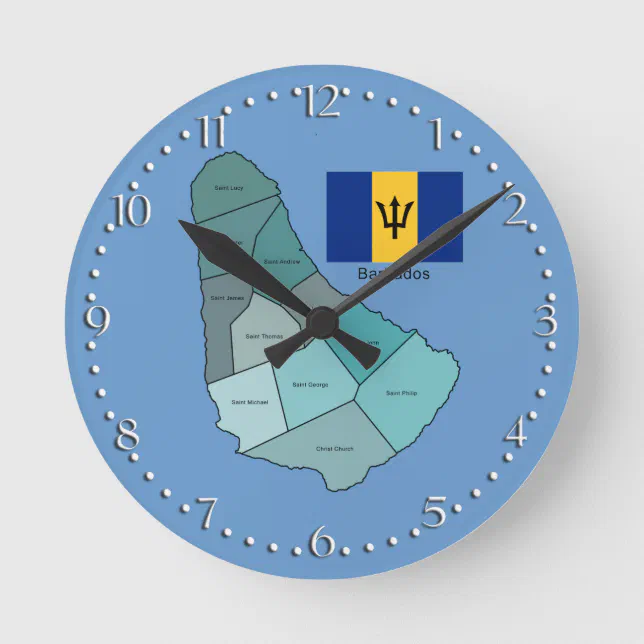 Flag and Map of Barbados Round Clock | Zazzle
