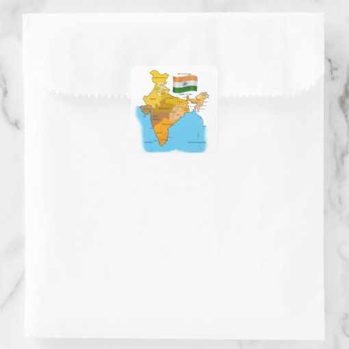 Flag and Map of India Square Sticker | Zazzle