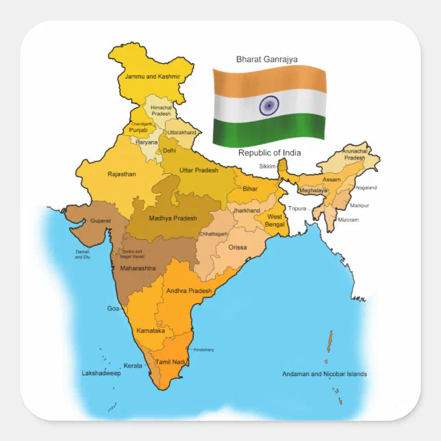 Flag and Map of India Square Sticker | Zazzle