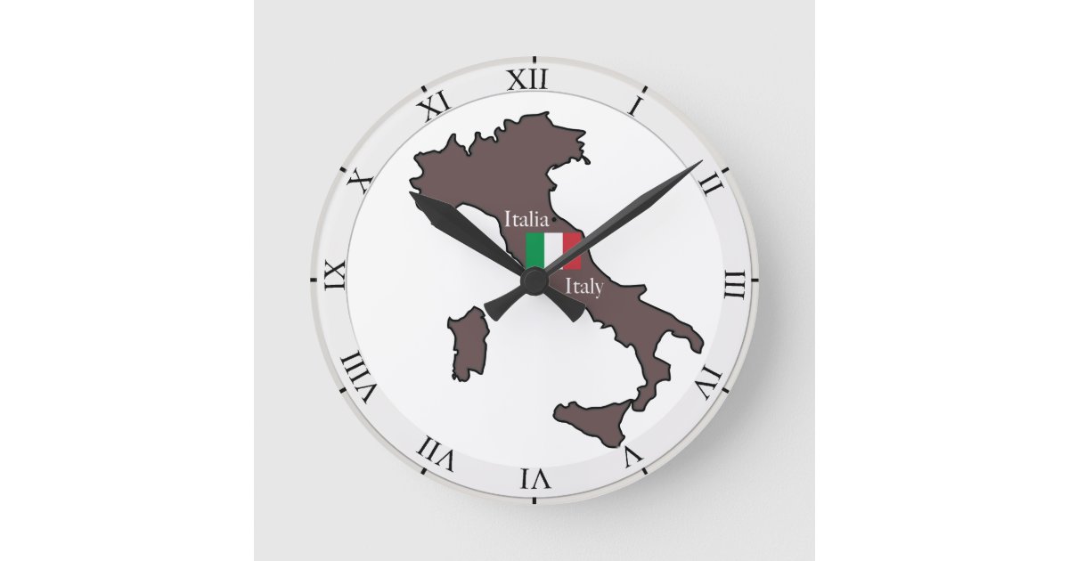 Flag and Map of Italy Round Clock | Zazzle