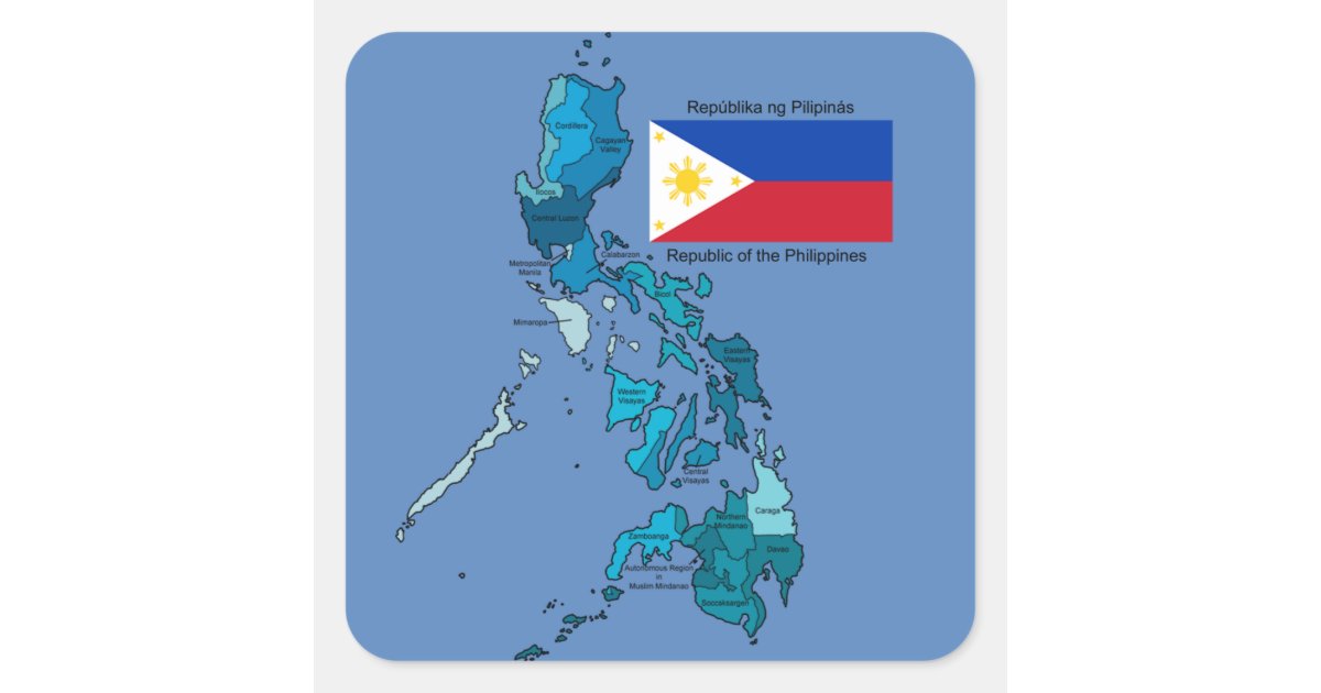 Flag and Map of the Philippines Square Sticker | Zazzle