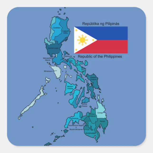 Flag and Map of the Philippines Square Sticker | Zazzle