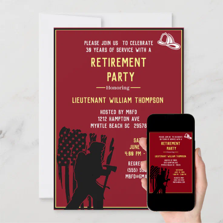 Flag Fireman/Fire Chief Retirement Party Invitation | Zazzle