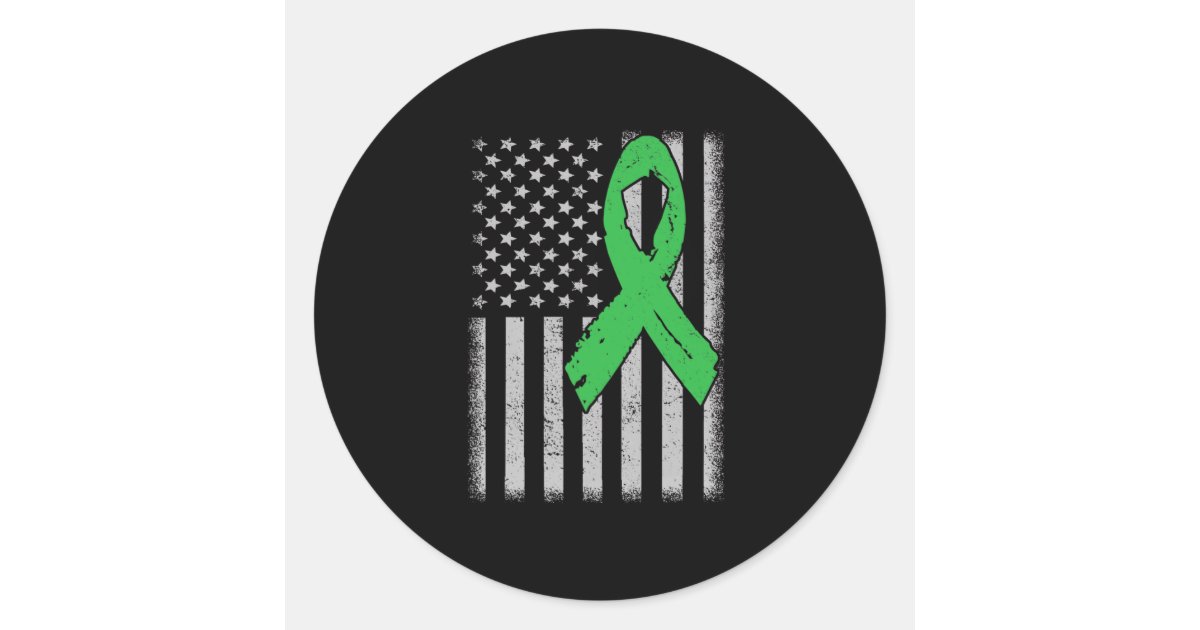 Flag Green Family Ribbon Kidney Disease Awareness Classic Round Sticker ...