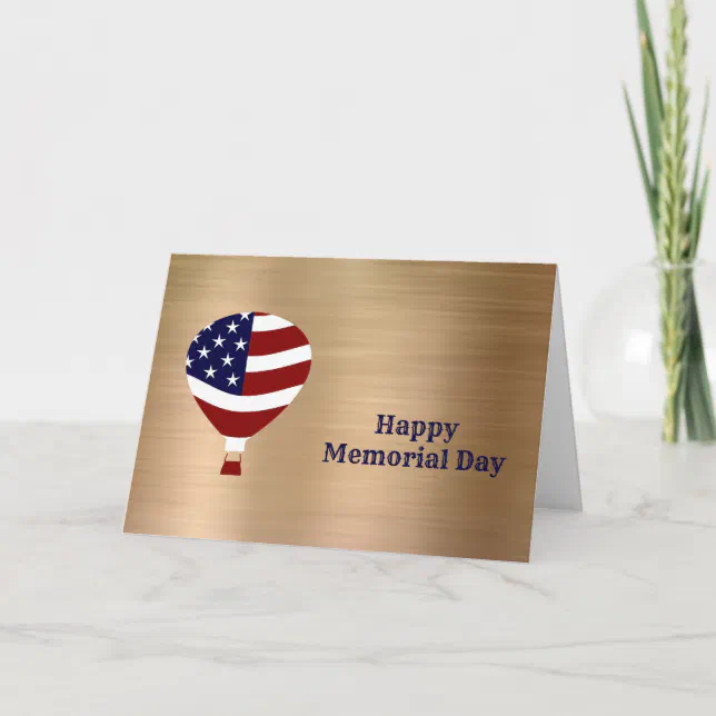 Flag Hot Air Balloon Gold Memorial Day Card | Zazzle