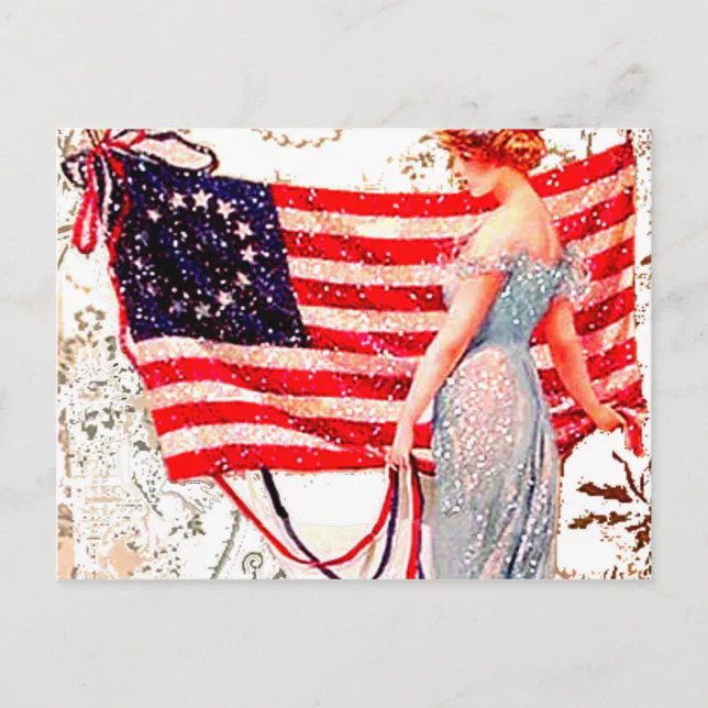 Flag Lady July 4th Vintage Postcard Art | Zazzle
