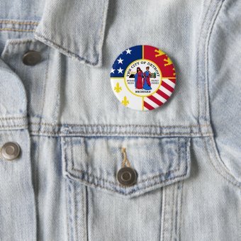 Flag of Detroit, Michigan Pinback Button | Zazzle