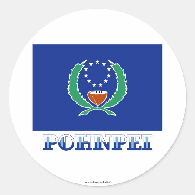 Flag of Pohnpei, with name Classic Round Sticker | Zazzle