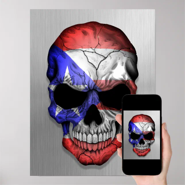 Flag of Puerto Rico on a Steel Skull Graphic Poster | Zazzle