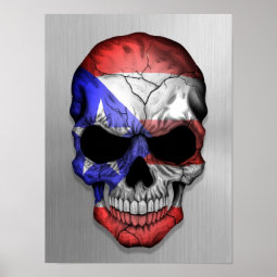 Flag of Puerto Rico on a Steel Skull Graphic Poster | Zazzle