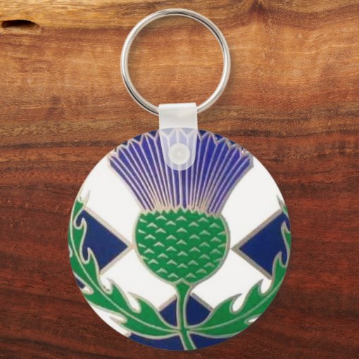 Flag of Scotland and Thistle Keychain | Zazzle
