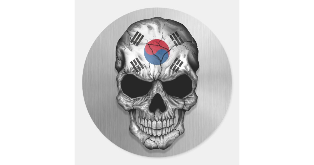 Flag of South Korea on a Steel Skull Graphic Classic Round Sticker | Zazzle
