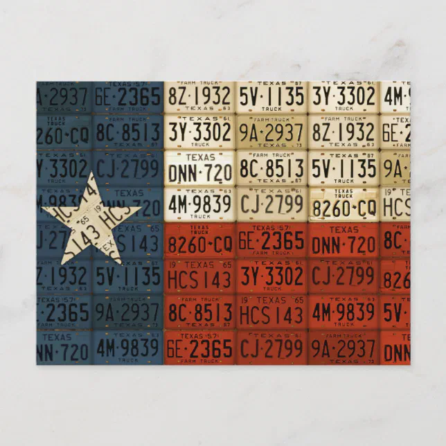 Flag of Texas Lone Star State License Plate Art Postcard | Zazzle