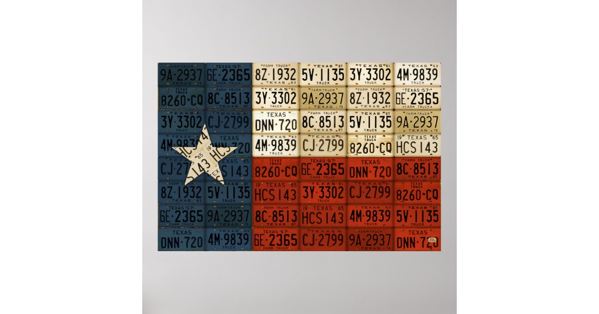 Flag of Texas Lone Star State License Plate Art Poster | Zazzle