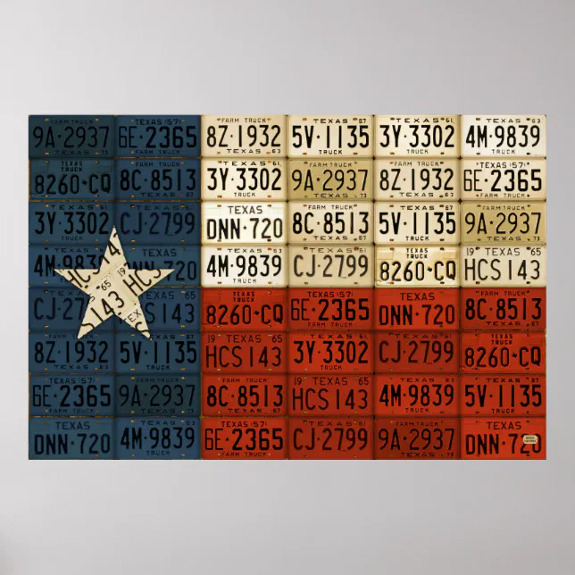 Flag of Texas Lone Star State License Plate Art Poster | Zazzle
