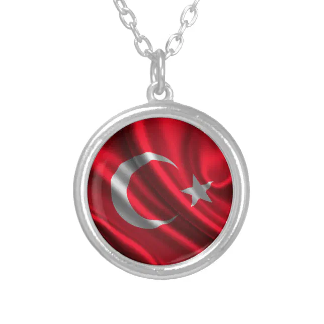 Flag of Turkey, Turkish Flag Silver Plated Necklace | Zazzle