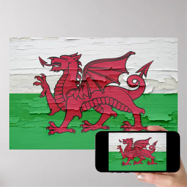 Flag of Wales Weathered Paint Poster | Zazzle