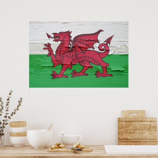 Flag of Wales Weathered Paint Poster | Zazzle