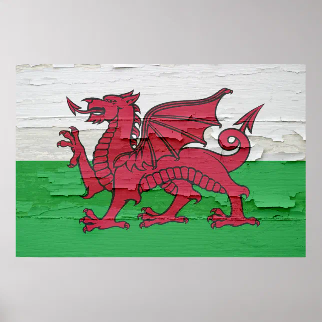 Flag of Wales Weathered Paint Poster | Zazzle