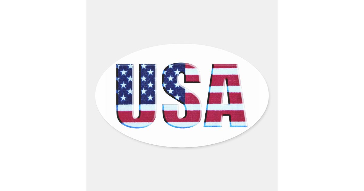 Flag USA Letters Oval Sticker | Zazzle
