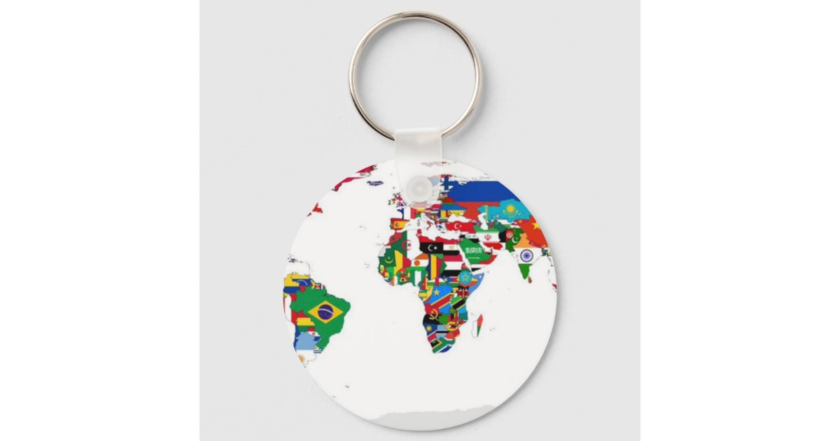 Flagged World - Map of Flags of the World Keychain | Zazzle