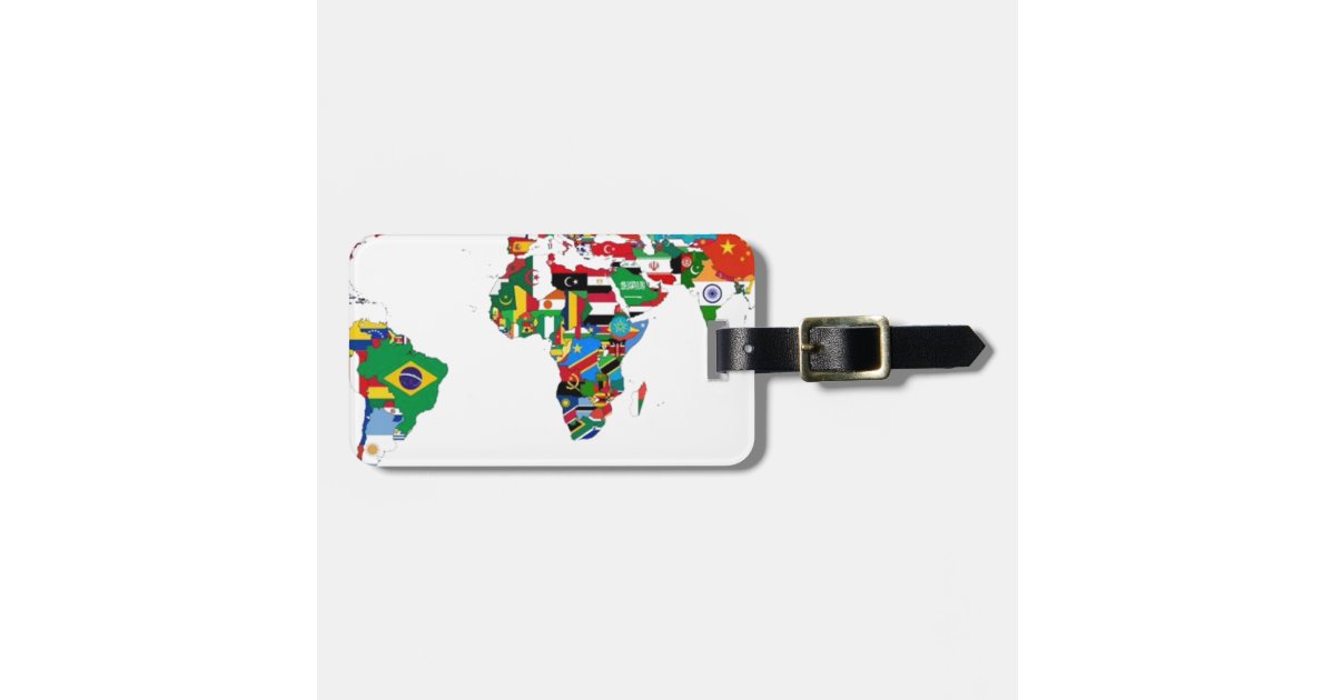 Flagged World - Map of Flags of the World Luggage Tag | Zazzle