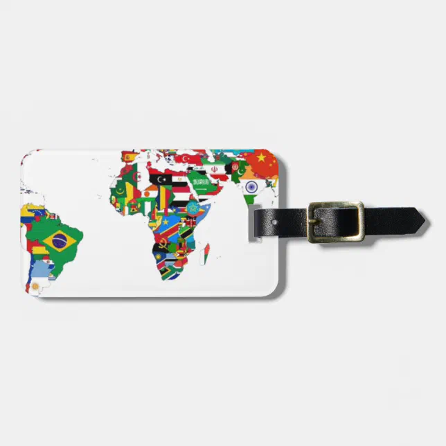 Flagged World - Map of Flags of the World Luggage Tag | Zazzle