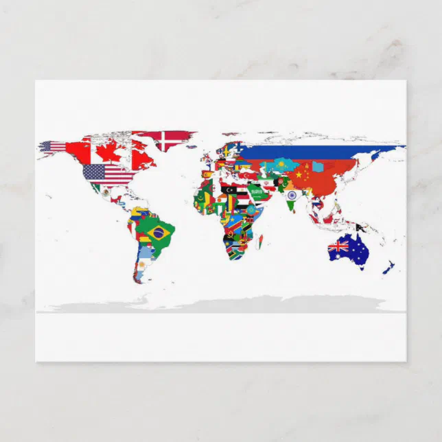 Flagged World - Map of Flags of the World Postcard | Zazzle