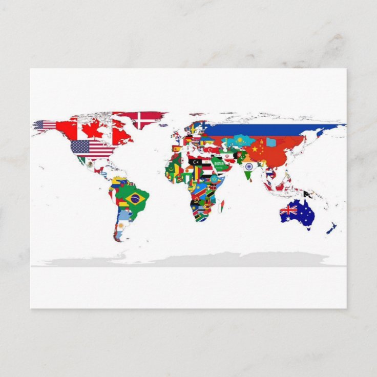Flagged World - Map of Flags of the World Postcard | Zazzle