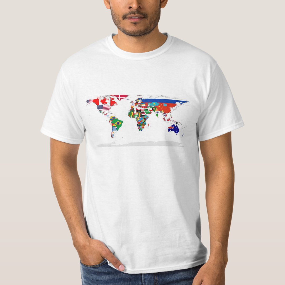 Flagged World - Map of Flags of the World T-Shirt | Zazzle