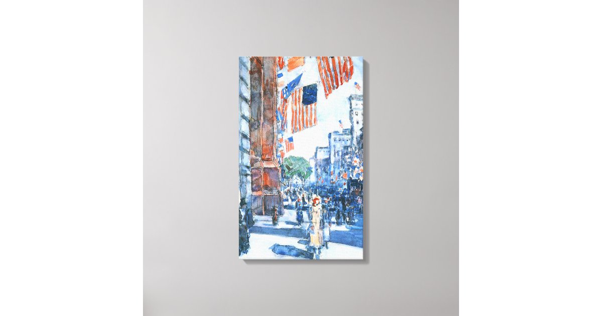 Flags Fifth Avenue by Childe Hassam, Vintage Art Canvas Print | Zazzle