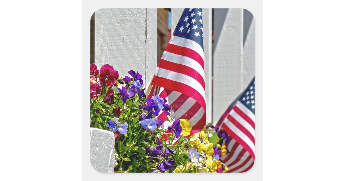 Flags + Flowers Square Sticker | Zazzle