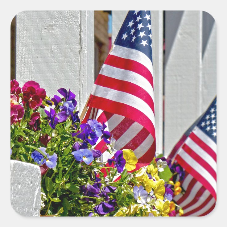 Flags + Flowers Square Sticker | Zazzle
