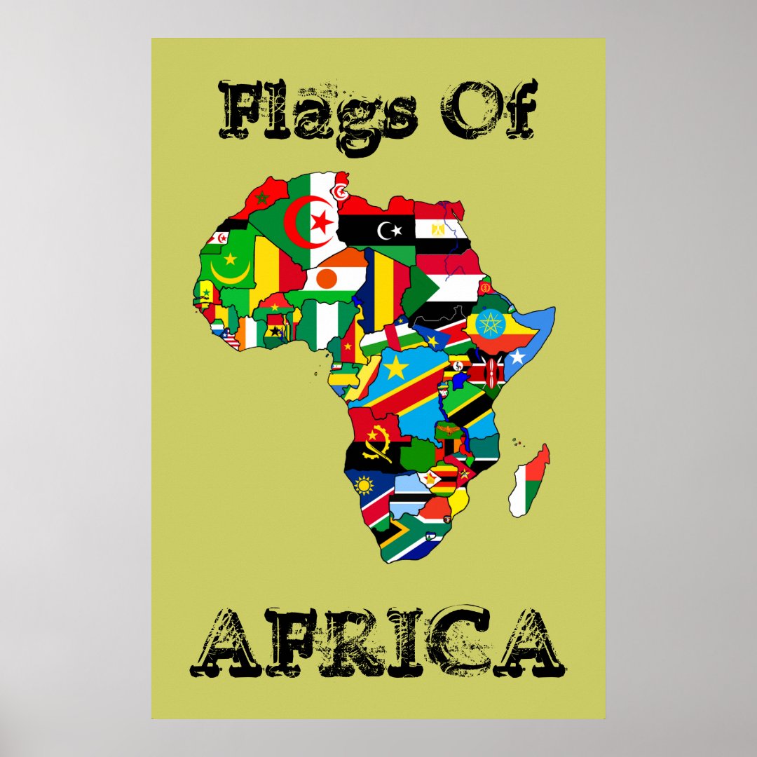 Flags of Africa 36" by 24" Vintage Africa flag Map Poster | Zazzle