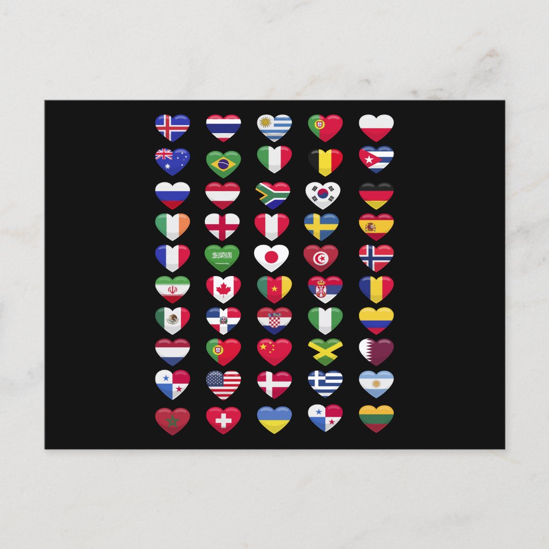 Flags of the countries heart shape postcard | Zazzle