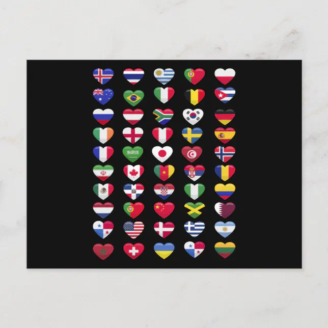 Flags of the countries heart shape postcard | Zazzle