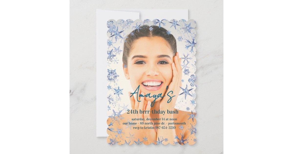 Flakes Frame Winter Birthday Bash Invitation | Zazzle