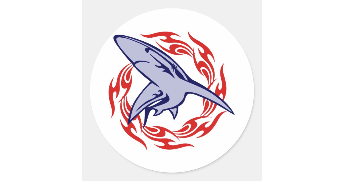 Flames and Shark Classic Round Sticker | Zazzle