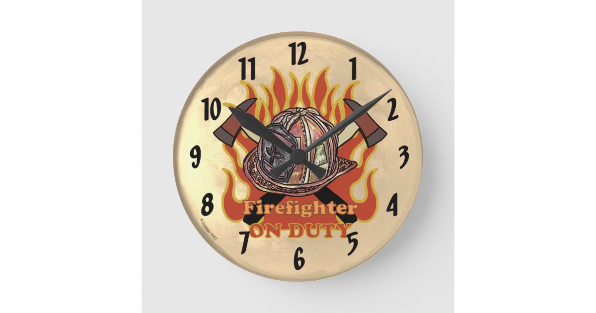 Flames On Duty Firefighter Clock | Zazzle