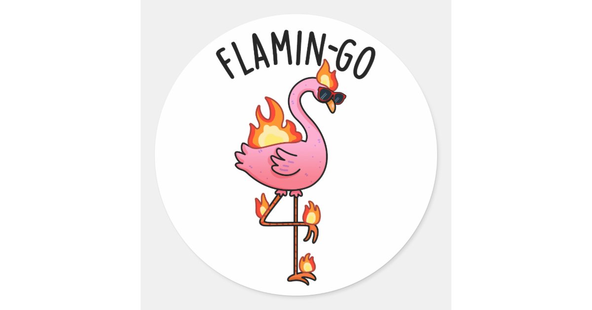 Flamin-go Funny Flamingo Pun Classic Round Sticker | Zazzle