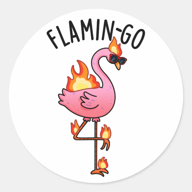 Flamin-go Funny Flamingo Pun Classic Round Sticker | Zazzle