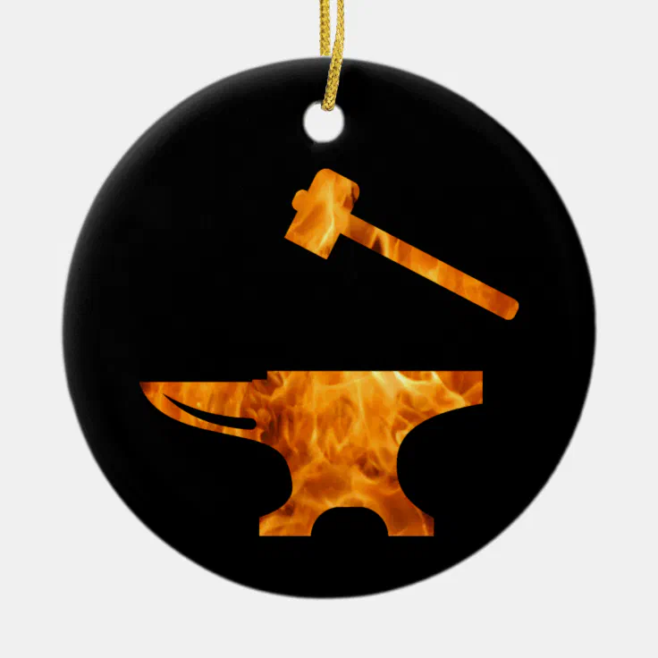 Flaming Anvil & Hammer Blacksmith Metalworking Ceramic Ornament | Zazzle
