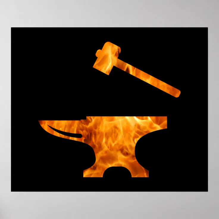Flaming Anvil & Hammer Blacksmith Metalworking Poster | Zazzle