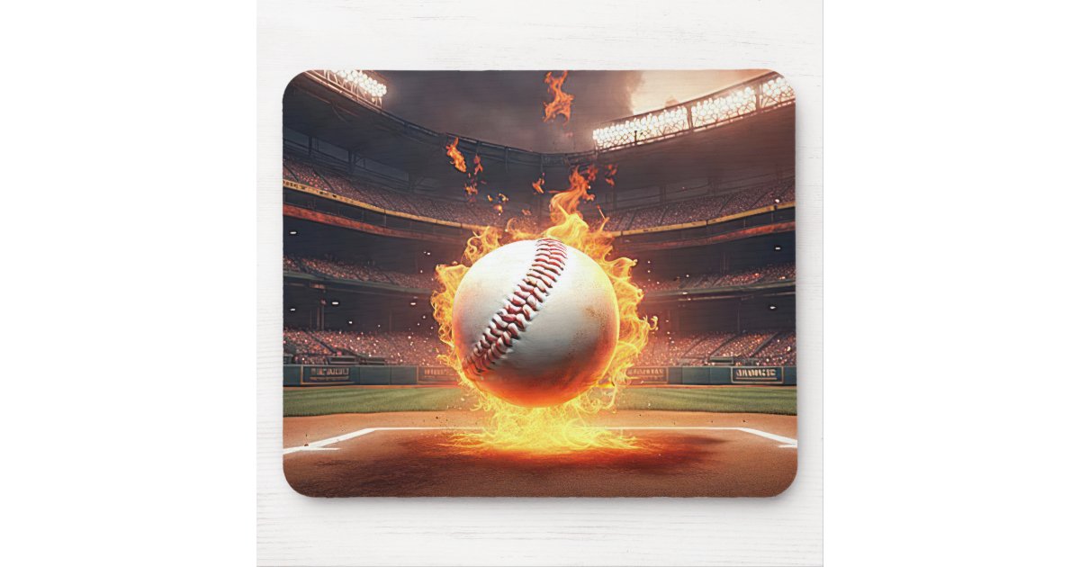 Flaming Baseball In Stadium Mouse Pad | Zazzle