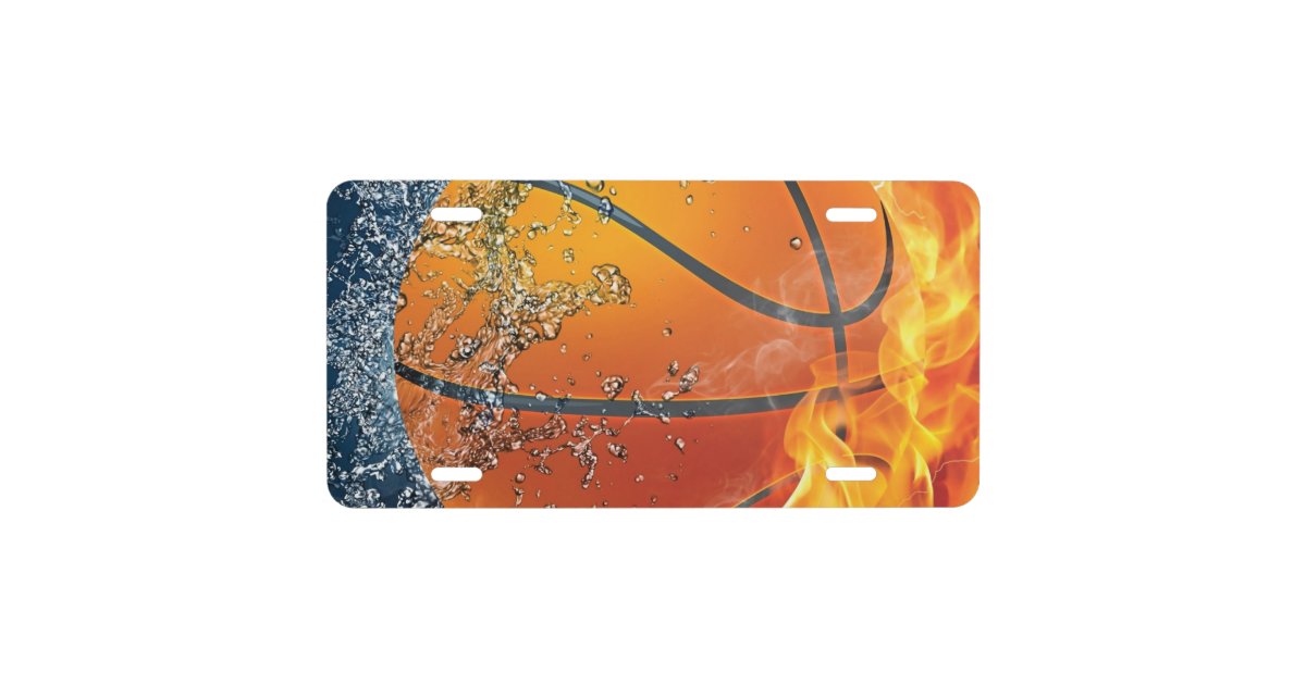 Flaming basketball license plate | Zazzle