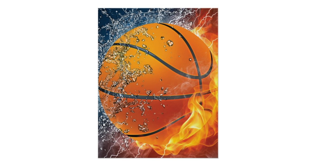 Flaming basketball poster | Zazzle