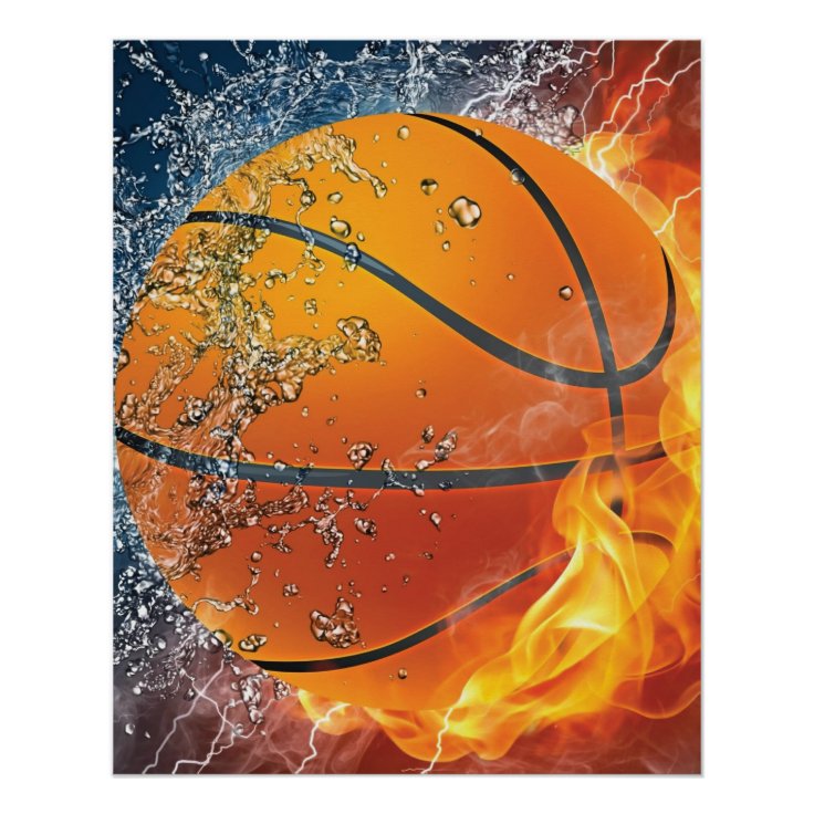 Flaming basketball poster | Zazzle